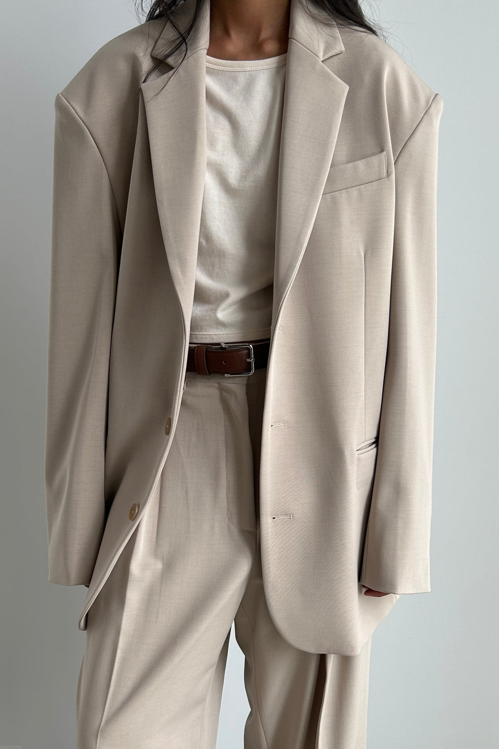 Oversized Button Blazer, Beige – MODU Atelier